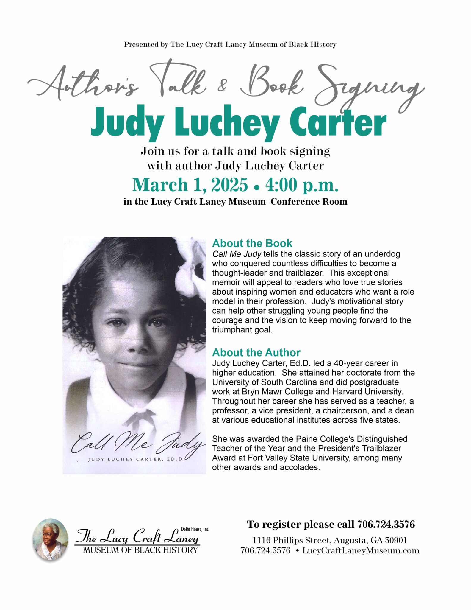 Book Signing with Author Judy Luchey Carter – Lucy Craft Laney Museum ...